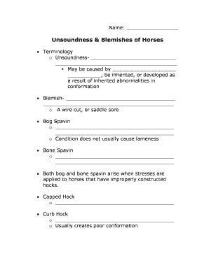 Fillable Online Unsoundness & Blemishes of Horses Fax Email Print ...
