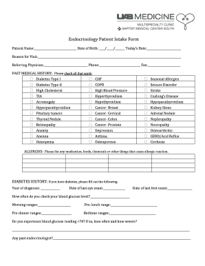 Fillable Online Endocrinology Patient Intake Form Fax Email Print ...