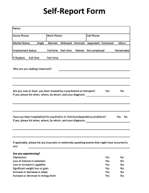 Fillable Online Self-Report Form - John Watterson, PhD Fax Email Print ...