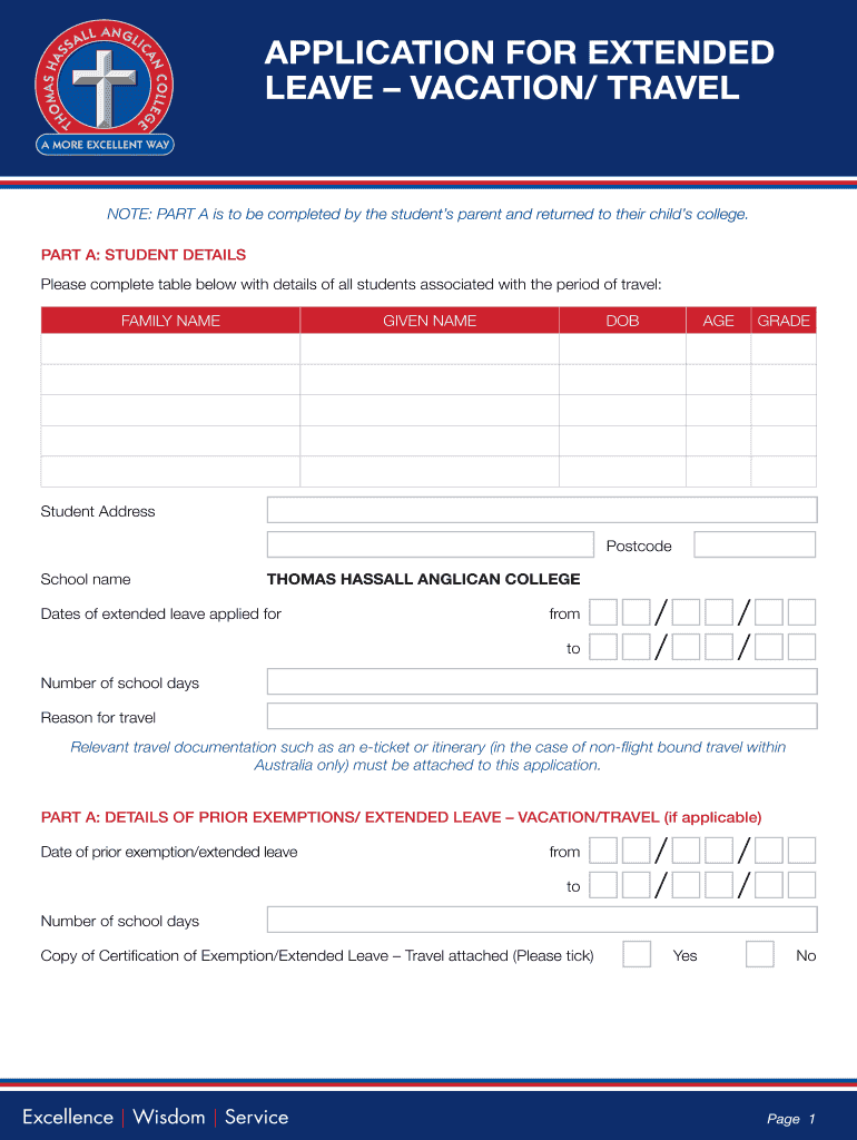 Fillable Online application for extended leave vacation/ travel ...