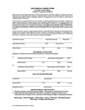 Fillable Online anatomical donor form - University of New England Fax ...