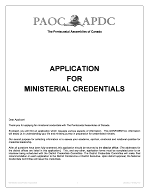 Fillable Online Application for Ministerial Credentials 2010 - Full ...