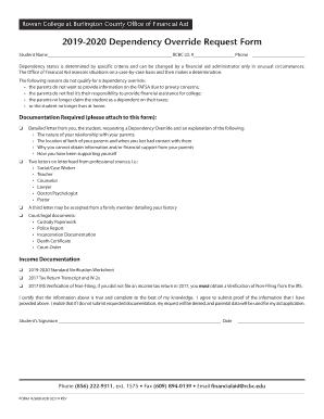 Fillable Online 2019-2020 Dependency Override Request Form Fax Email ...