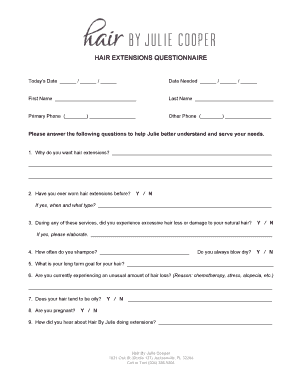 Fillable Online HAIR EXTENSIONS QUESTIONNAIRE Fax Email Print - pdfFiller