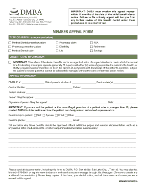 Fillable Online Member Appeal Form - dmba.com Fax Email Print - pdfFiller
