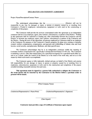 Fillable Online DECLARATION AND INDEMNITY AGREEMENT Fax Email Print ...