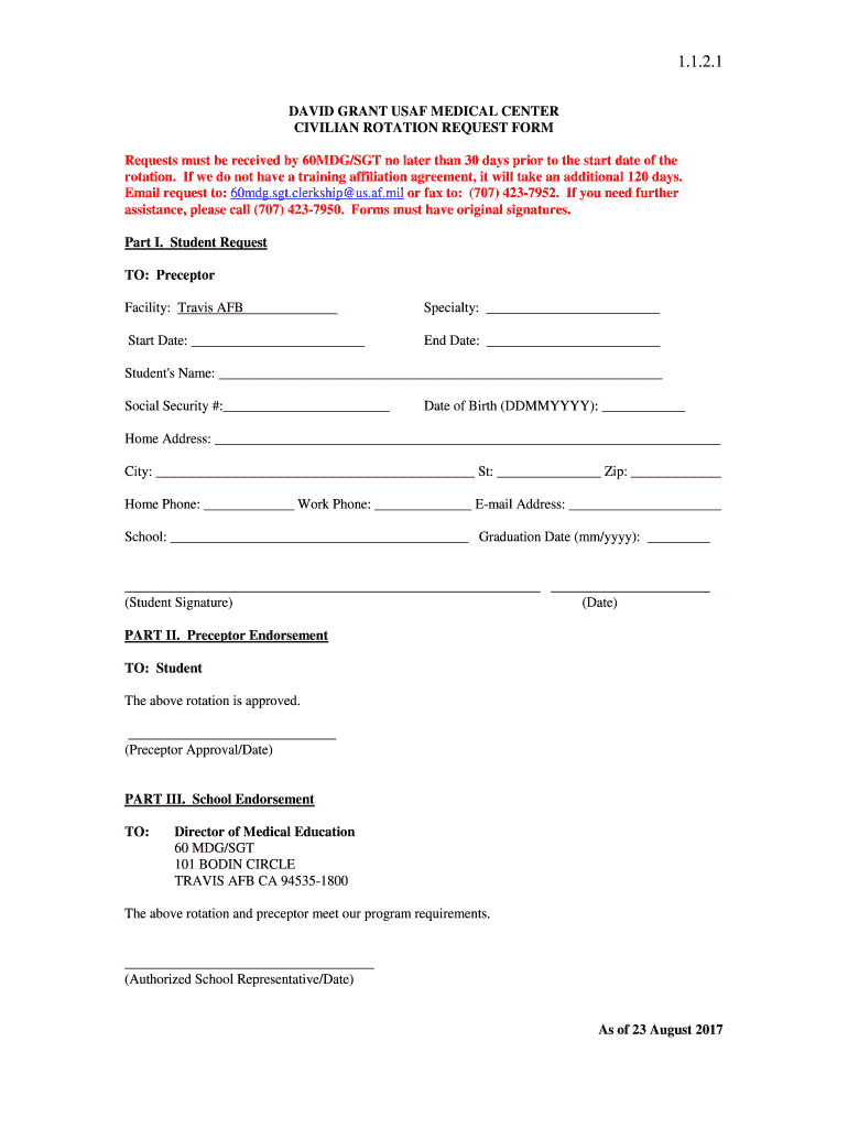 Fillable Online David Grant USAF Medical Center Civilian Rotation ...