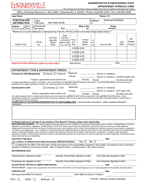 Fillable Online ADMINISTRATIVE PROFESSIONAL APPOINTMENT APPROVAL FORM ...