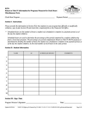 Fillable Online R2T4 Return to Title IV Information for Programs ...