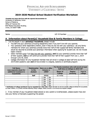 Fillable Online 2019-2020 Medical School Student Verification Worksheet ...