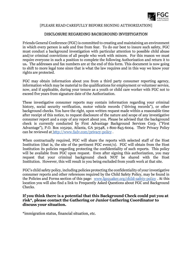 Fillable Online Friends General Conference (FGC) is committed to ...