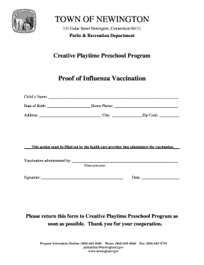 Fillable Online Proof of Influenza Vaccination Fax Email Print - pdfFiller