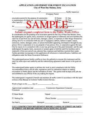Fillable Online APPLICATION AND PERMIT FOR STREET EXCAVATION Fax Email ...