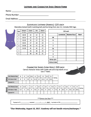 Fillable Online Leotard and haracter Shoe Order Form - nau.edu Fax ...