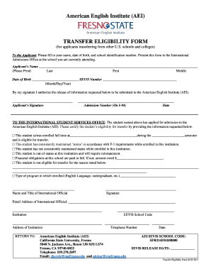 Fillable Online American English Institute (AEI) TRANSFER ELIGIBILITY ...