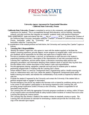 Fillable Online University-Agency Agreement for Experiential Education ...