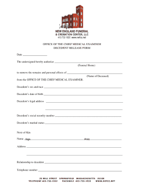 Fillable Online DECEDENT RELEASE FORM Fax Email Print - pdfFiller