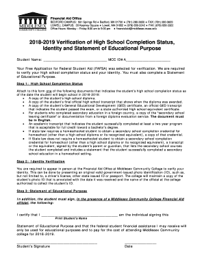 Fillable Online 2018-2019 Verification of High School Completion Status ...