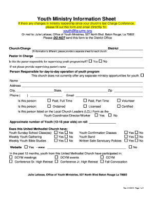 Fillable Online 2006-2007 Youth Ministry Information Sheet Fax Email ...