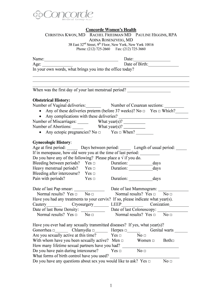 Fillable Online GYN Medical History Questionnaire.doc Fax Email Print ...