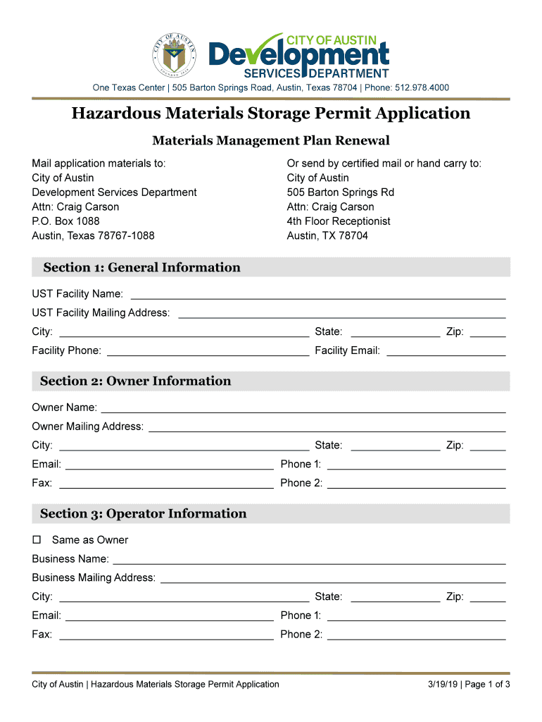 Fillable Online Hazardous Materials Storage Permit Application ...