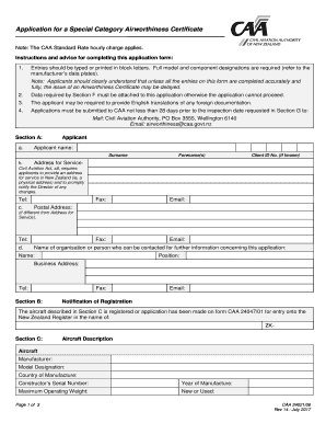 Fillable Online CAA 24021-06 Application for a Special Category ...