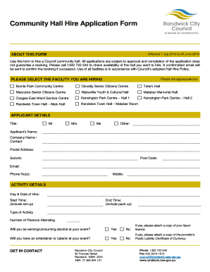 Fillable Online Community Hall Hire Application Form. Community Hall ...