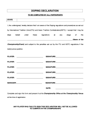 Fillable Online Doping Declaration Form Fax Email Print - pdfFiller