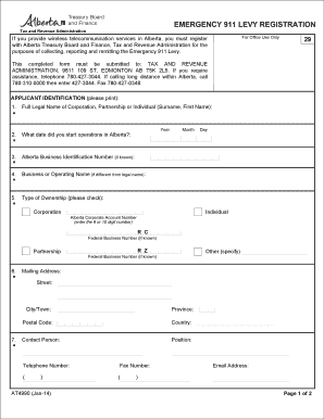 Fillable Online EMERGENCY 911 LEVY REGISTRATION - alberta.ca Fax Email ...
