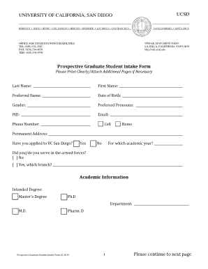 Fillable Online Prospective Graduate Student Intake Form Please Print ...