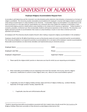Fillable Online Employee Religious Accommodation Request Form Fax Email ...