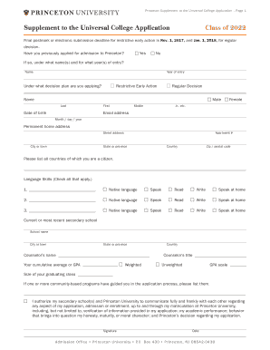 Fillable Online Supplement to the Universal College Application Class ...