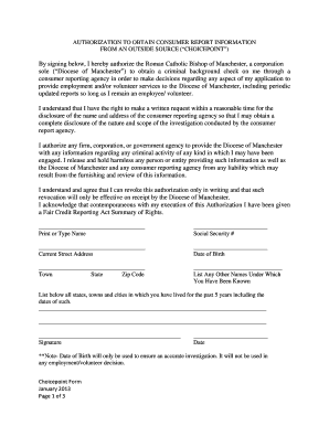 Fillable Online AUTHORIZATION TO OBTAIN CONSUMER REPORT INFORMATION Fax ...