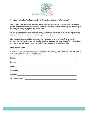 Fillable Online EvergreenHealth Welcoming Baby Birth Preferences ...