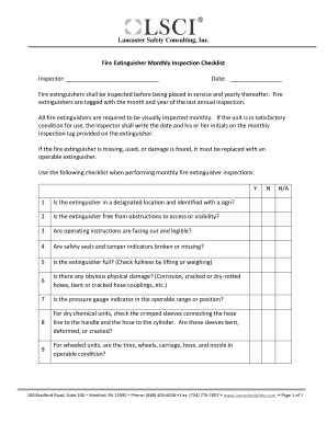 Fillable Online Fire Extinguisher Monthly Inspection Checklist Fax Email Print - pdfFiller