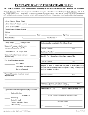 Fillable Online FY2019 APPLICATION FOR STATE AID GRANT Fax Email Print - pdfFiller