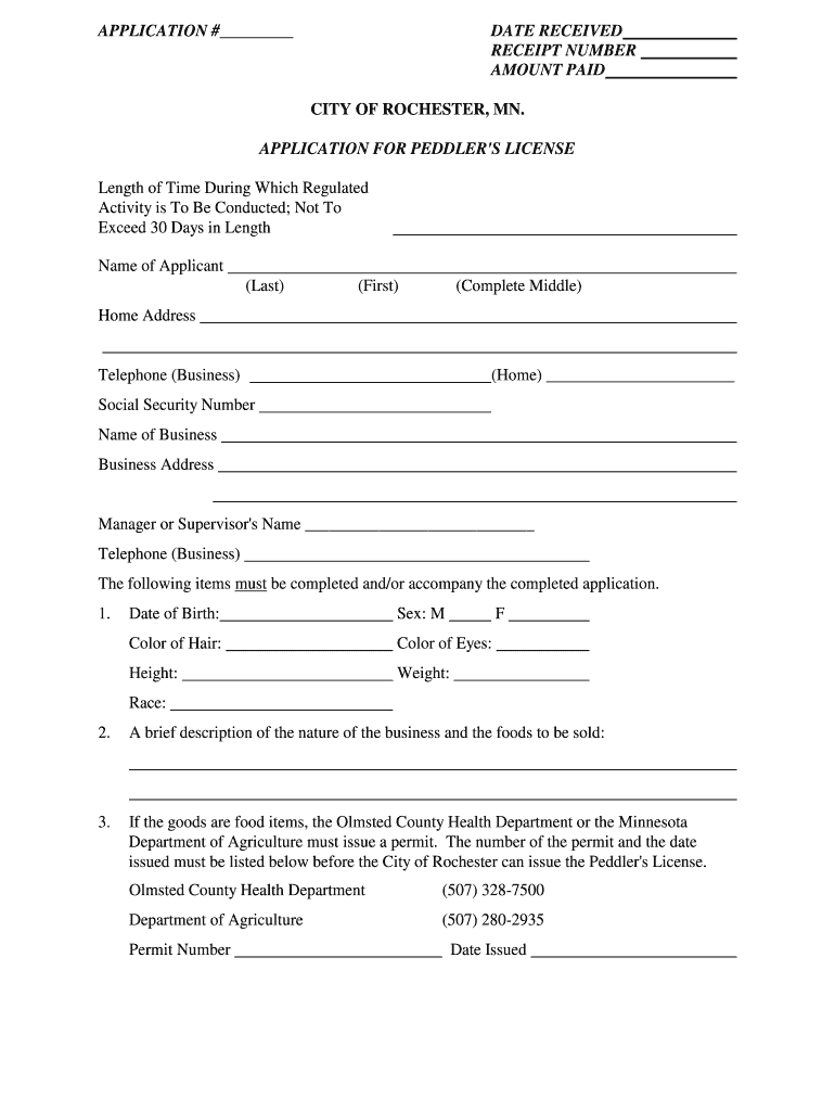 Fillable Online APPLICATION FOR PEDDLER'S LICENSE Fax Email Print ...