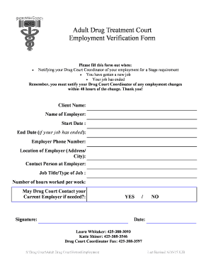 Fillable Online Adult Drug Treatment Court Employment Verification Form ...