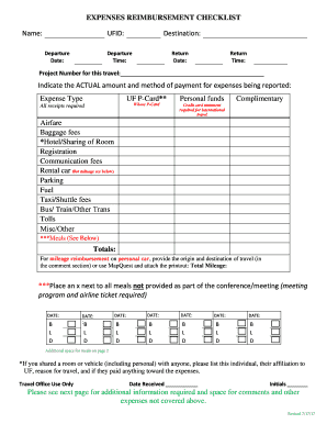 Fillable Online EXPENSES REIMBURSEMENT CHECKLIST Fax Email Print ...