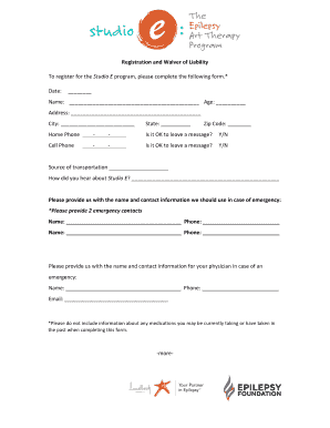 Fillable Online TEMPLATE Studio E Registration Form and Waiver.doc Fax ...