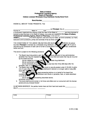 Fillable Online Indiana Licensed Wholesale Drug Distributor Surety Bond ...