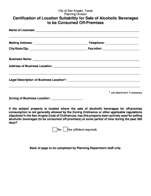 Fillable Online CERTIFICATION OF LOCATION SUITABILITY OFF-PREMISE Fax ...