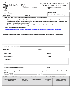 Fillable Online Request for Authorised Absence Due To *Exceptional ... Fax Email Print - pdfFiller