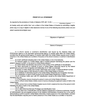Fillable Online PROOF OF U.S. CITIZENSHIP - psc.state.al.us Fax Email ...
