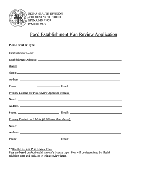 Fillable Online Food Establishment Plan Review Application - edinamn.gov Fax Email Print - pdfFiller