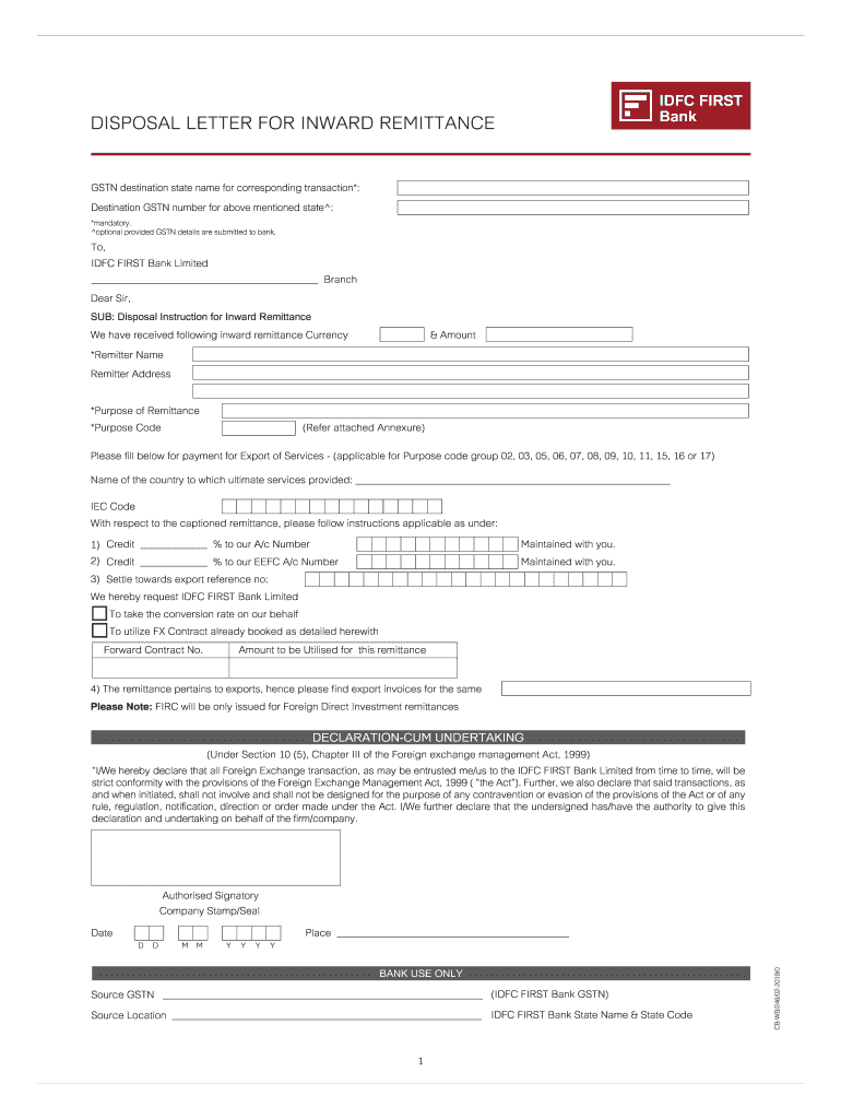 Disposal Letter For Inward Remittance - Fill Online, Printable ...