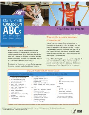 Fillable Online Concussion Signs and Symptoms Information Sheet What is ...