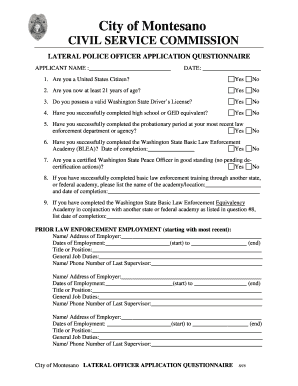 Fillable Online LATERAL POLICE OFFICER APPLICATION QUESTIONNAIRE Fax ...