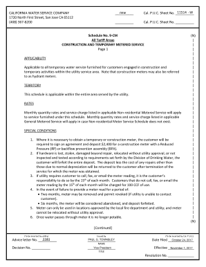 Fillable Online Schedule No. 9-CM (N) All Tariff Areas CONSTRUCTION AND ...