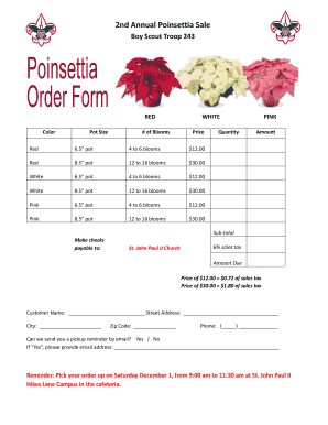 Fillable Online oy Scout Troop 243 Poinsettia Order Form Fax Email ...
